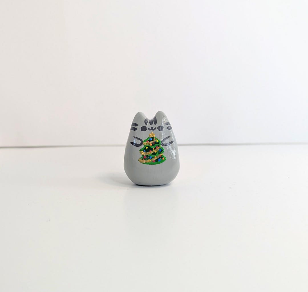 Pusheen the Cat Fat Gray Kitty Christmas Tree Holiday Clay Figure ...