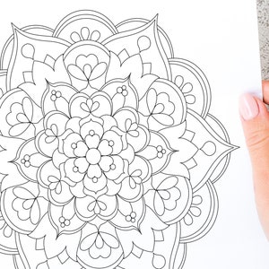 Flower Mandala Printable Coloring Page for Meditation and Mindfulness ...
