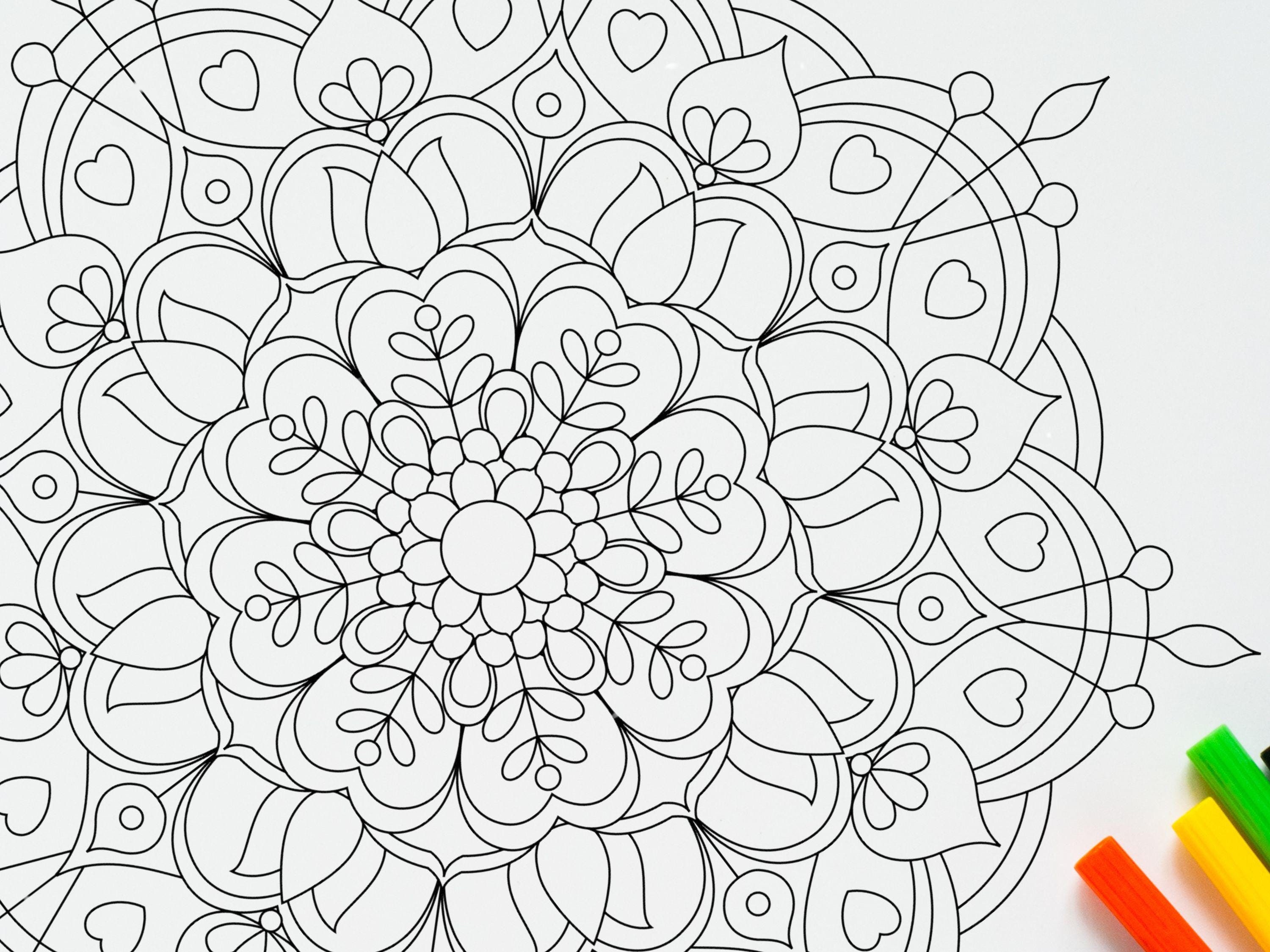 Flower Mandala Printable Coloring Page for Meditation and Mindfulness ...