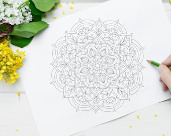 Flower Mandala Printable Coloring Page for Meditation and Mindfulness ...