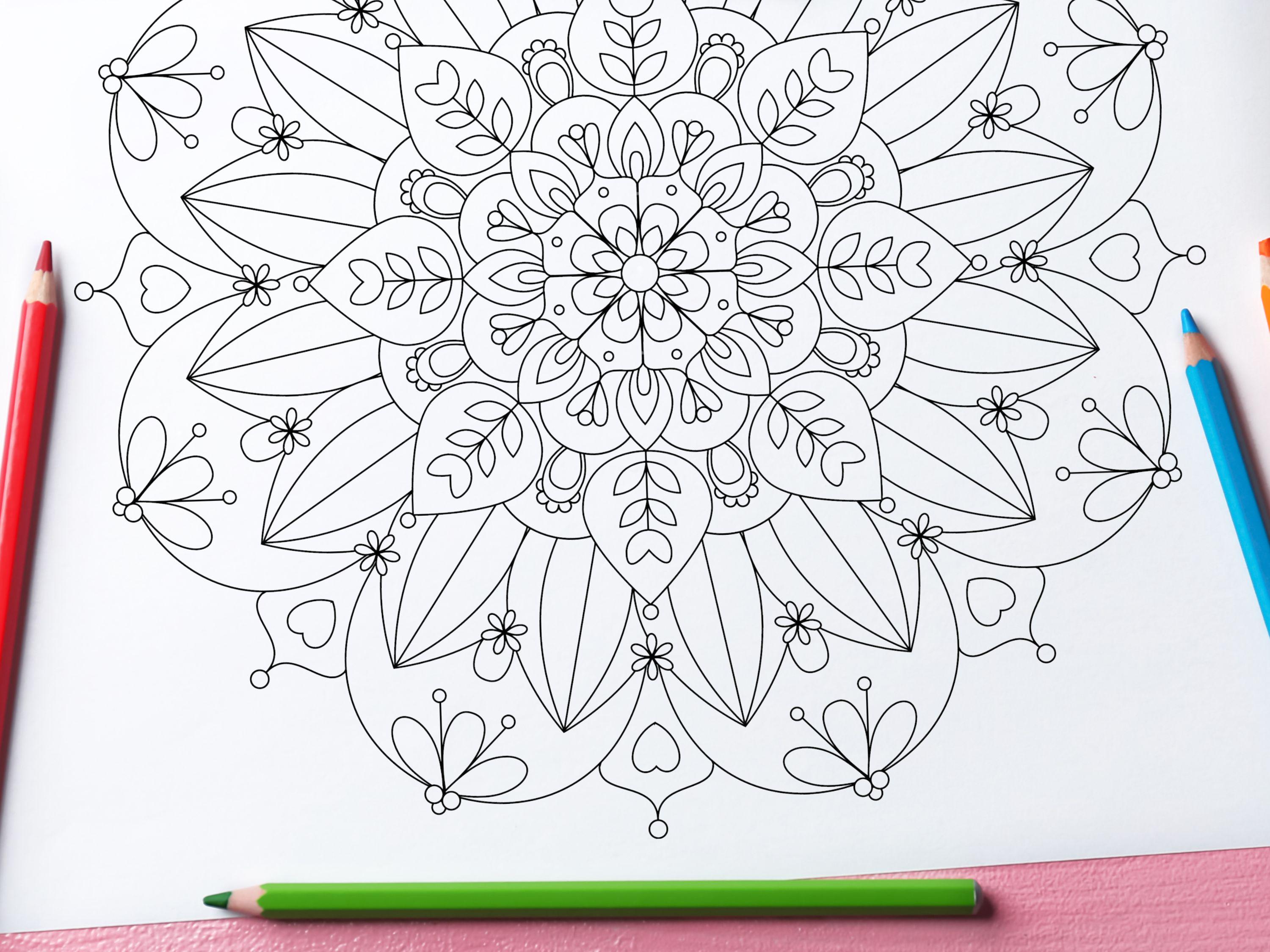 Flower Mandala Printable Coloring Page for Meditation and Mindfulness ...