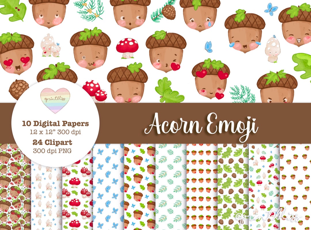 Acorn Emoji Clipart and Digital Paper Bundle - Etsy