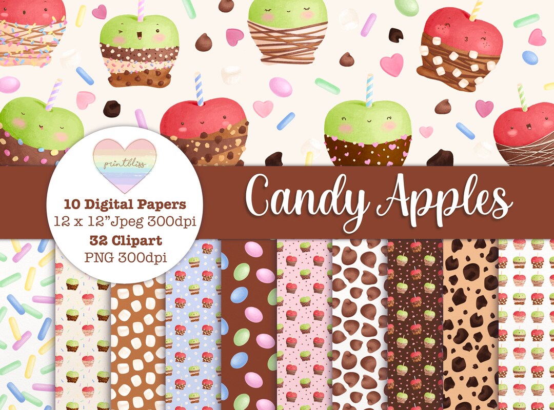 Candy Apples Clipart and Digital Paper Bundle - Etsy