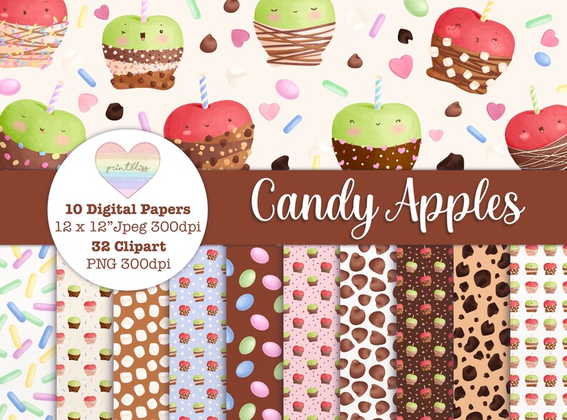 Candy Apples Clipart and Digital Paper Bundle - Etsy