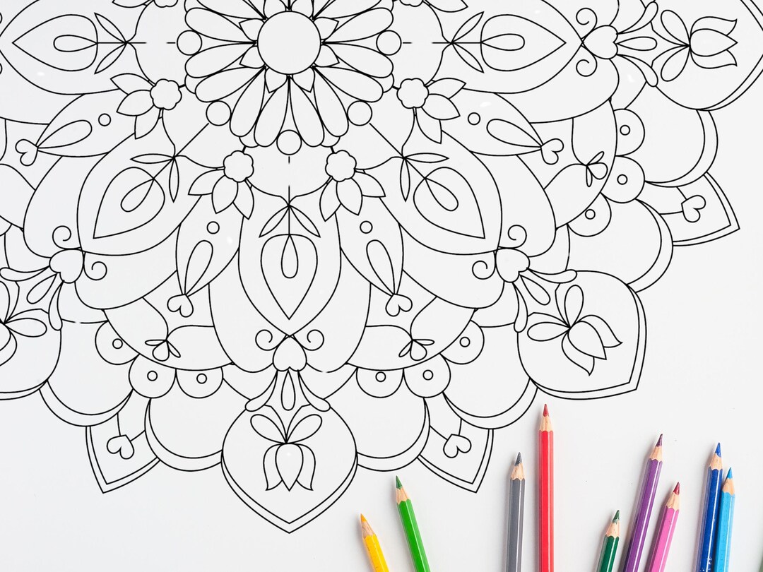 Flower Mandala Printable Coloring Page for Meditation and Mindfulness ...