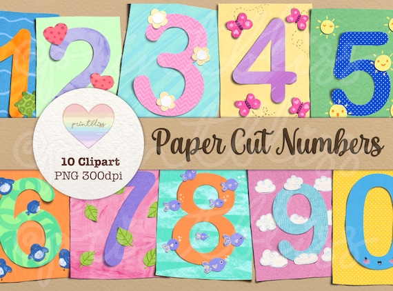 Paper Cut Numbers Clipart - Etsy