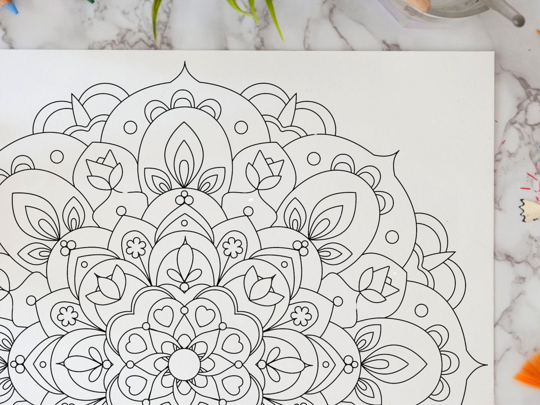 Flower Mandala Printable Coloring Page for Meditation and Mindfulness ...