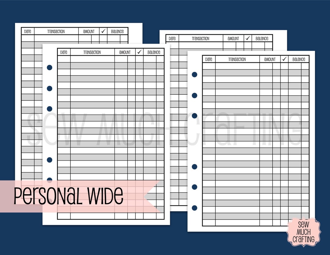 Printed Personal WIDE Checkbook Register Style Inserts - Etsy
