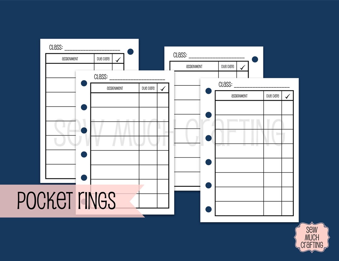 Printed Pocket Size Assignment Tracking Inserts - Etsy