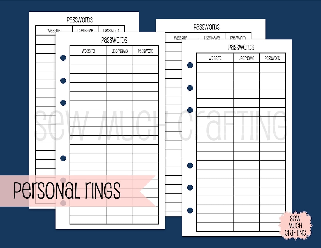 Printed Personal Size Password Inserts - Etsy