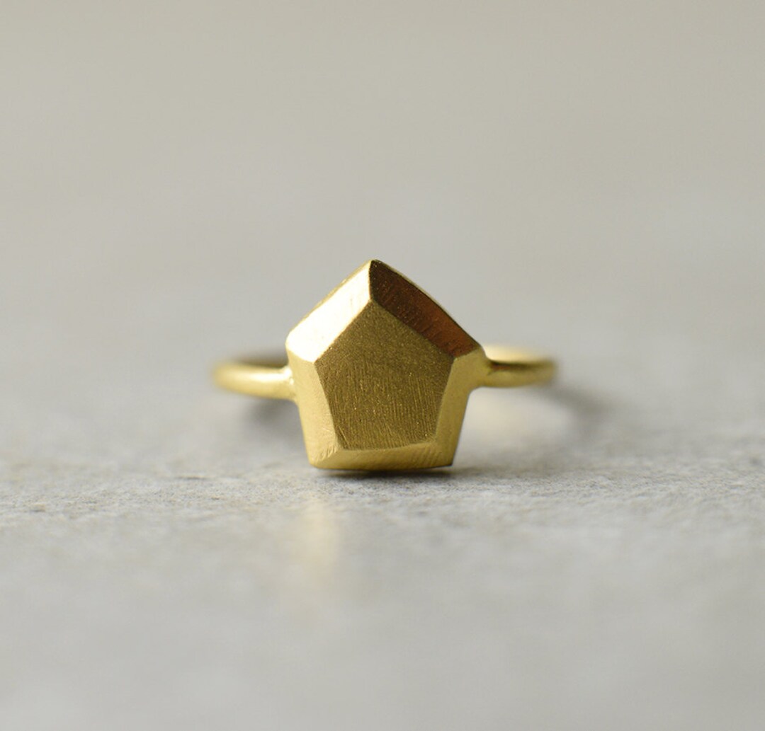 Pentagon Ring, Faceted Jewelry, Golden Ring, Geometric Ring, Gold Stone ...