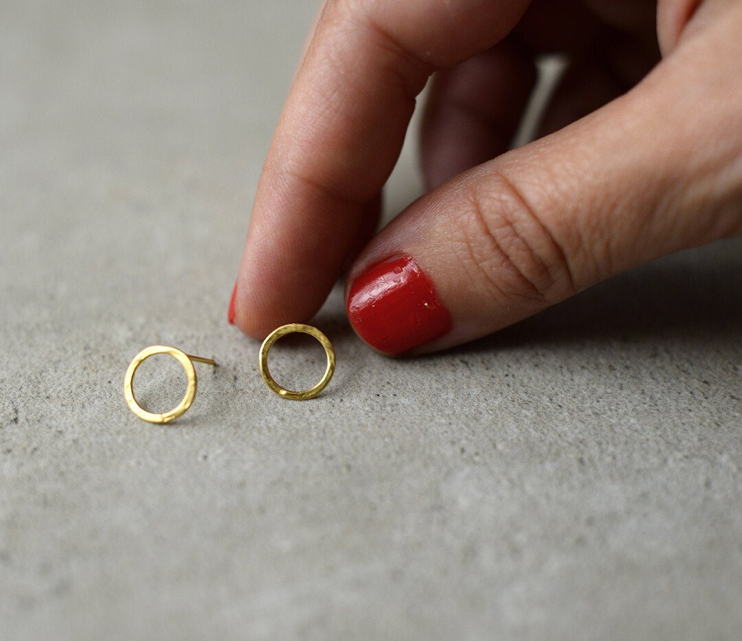 Circle Stud Earrings, Simple Stud Earrings, Gold Stud Earrings, Hand ...