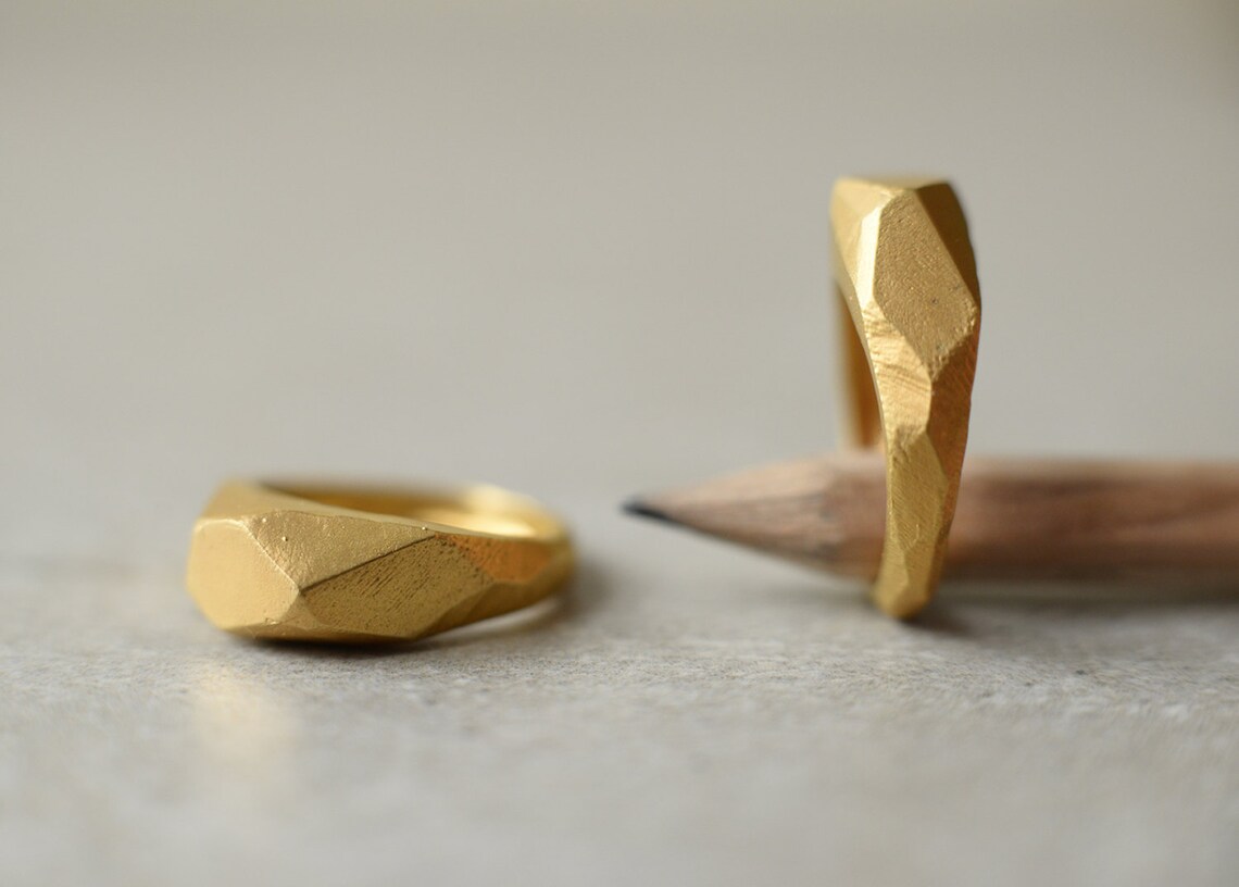 14k Gold Faceted Ring, 14k Gold Statement Ring, Unique Gold Jewelry ...