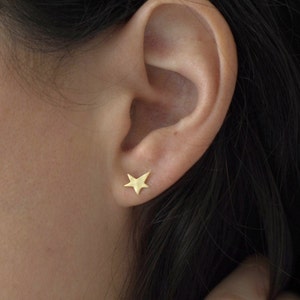 14k Gold Star Stud Earrings, Tiny Star Stud Earrings, Solid Gold Jewelry, 14k Gold Stud Earrings ...