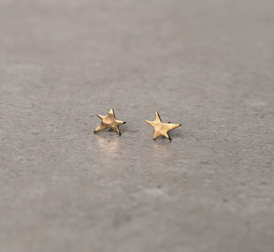 Gold Star Studs Unique Gold Stud Earrings Celestial Stud | Etsy