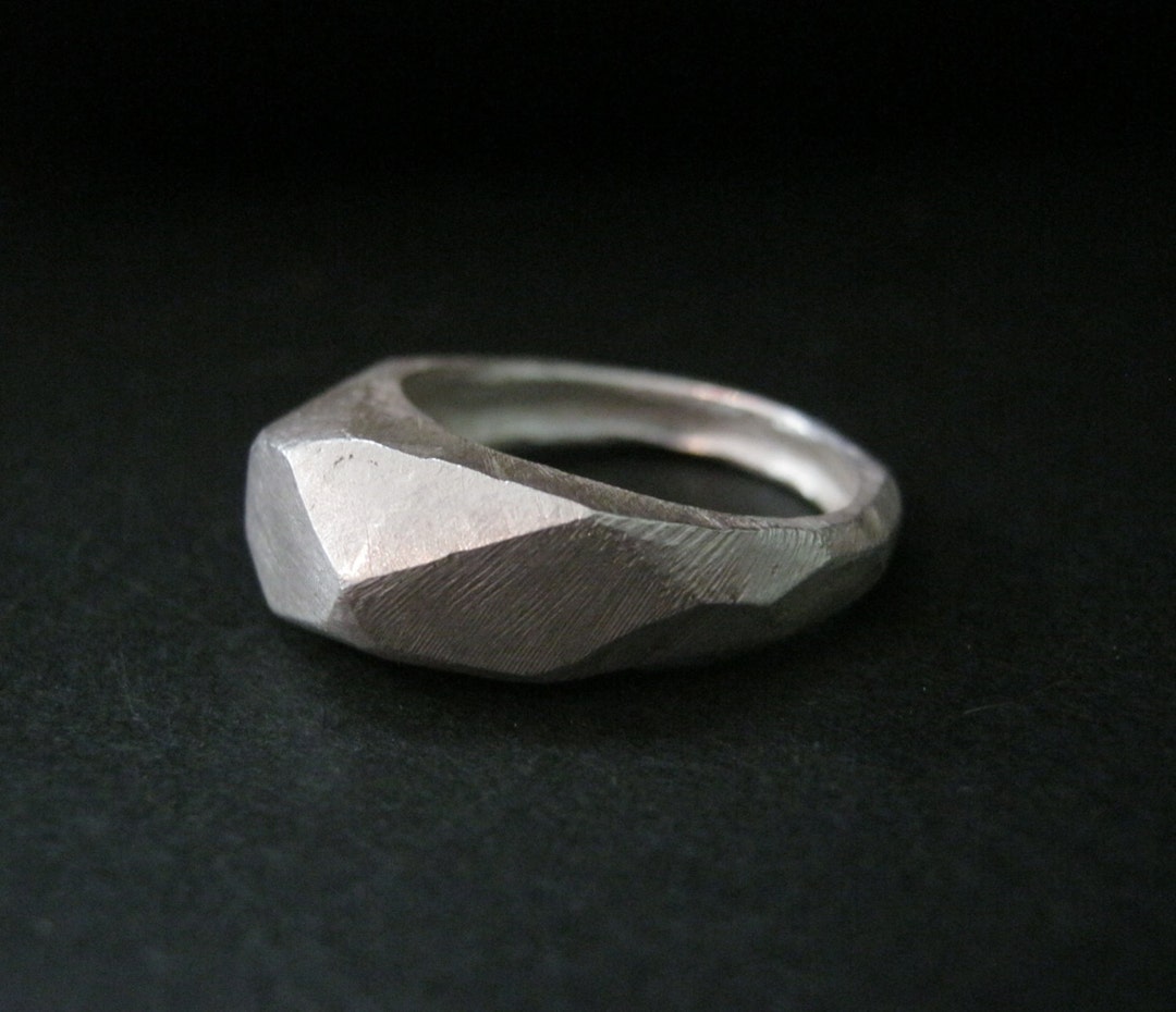 Faceted Silver Ring, Rustic Finish, Holiday Gift, Can Be an Engagement ...