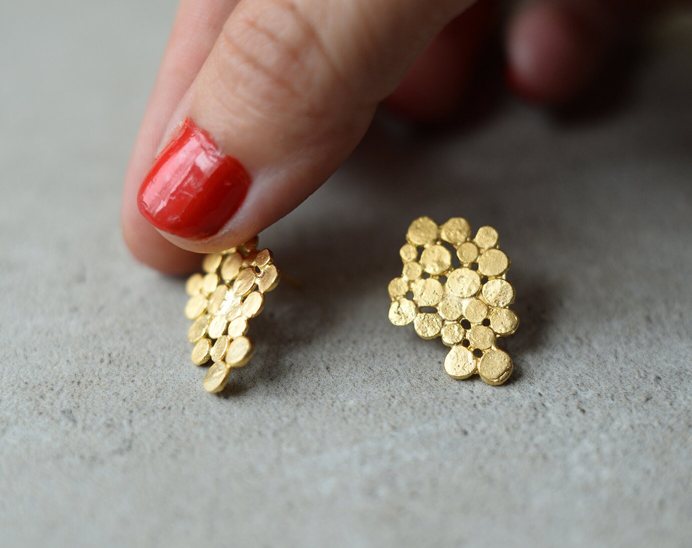 Cluster Earrings, 14K Gold Stud Earrings for Women, Modern Earrings ...