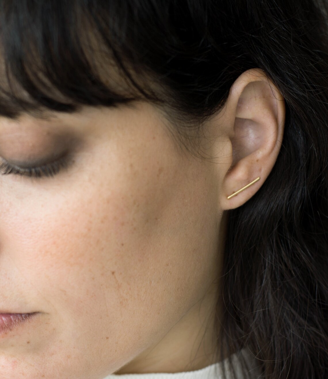 Minimalist Line Earrings, Golden String Earrings, Tiny Studs, Ear ...