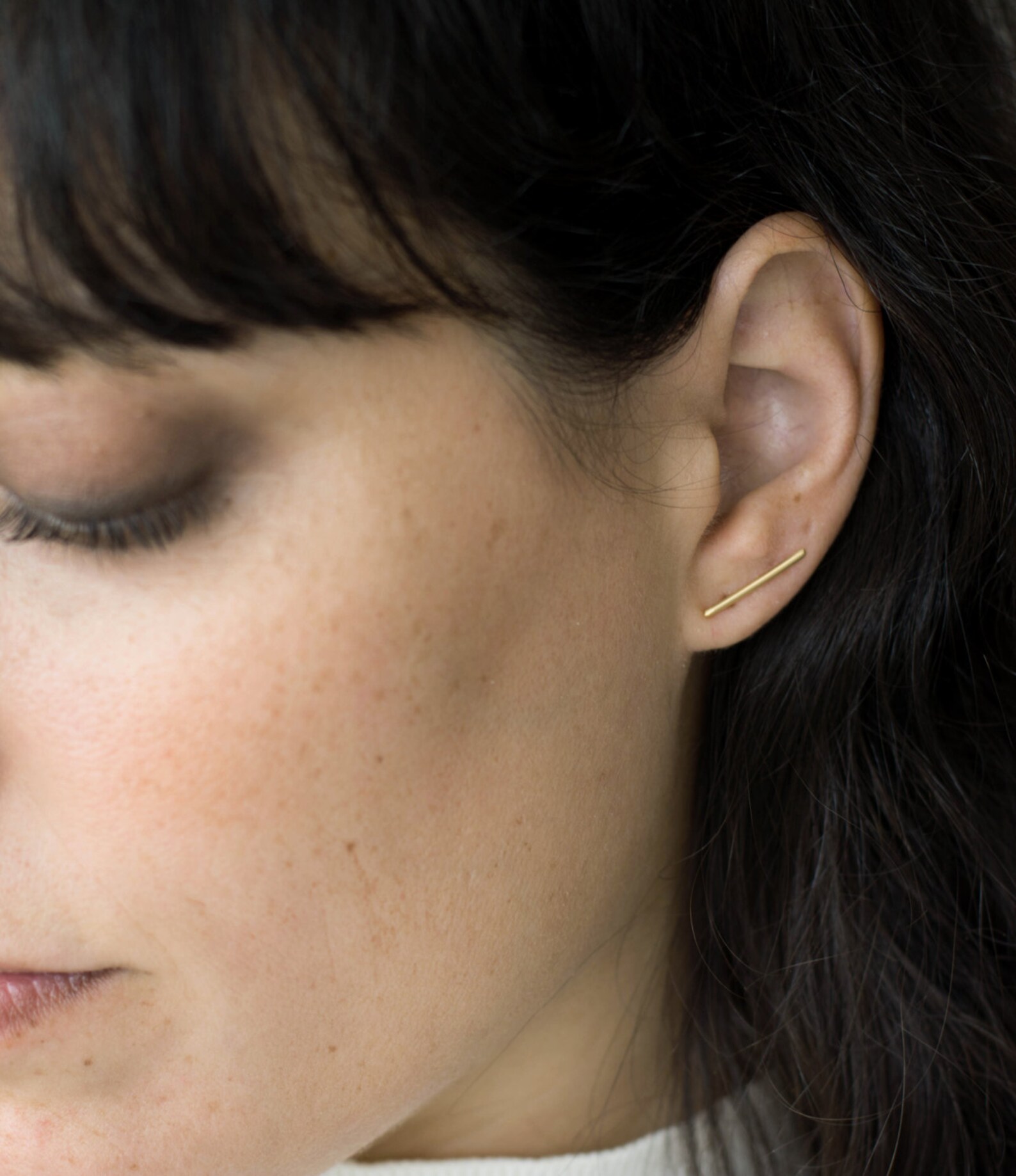 Minimalist Line Earrings, Golden String Earrings, Tiny Studs, Ear ...