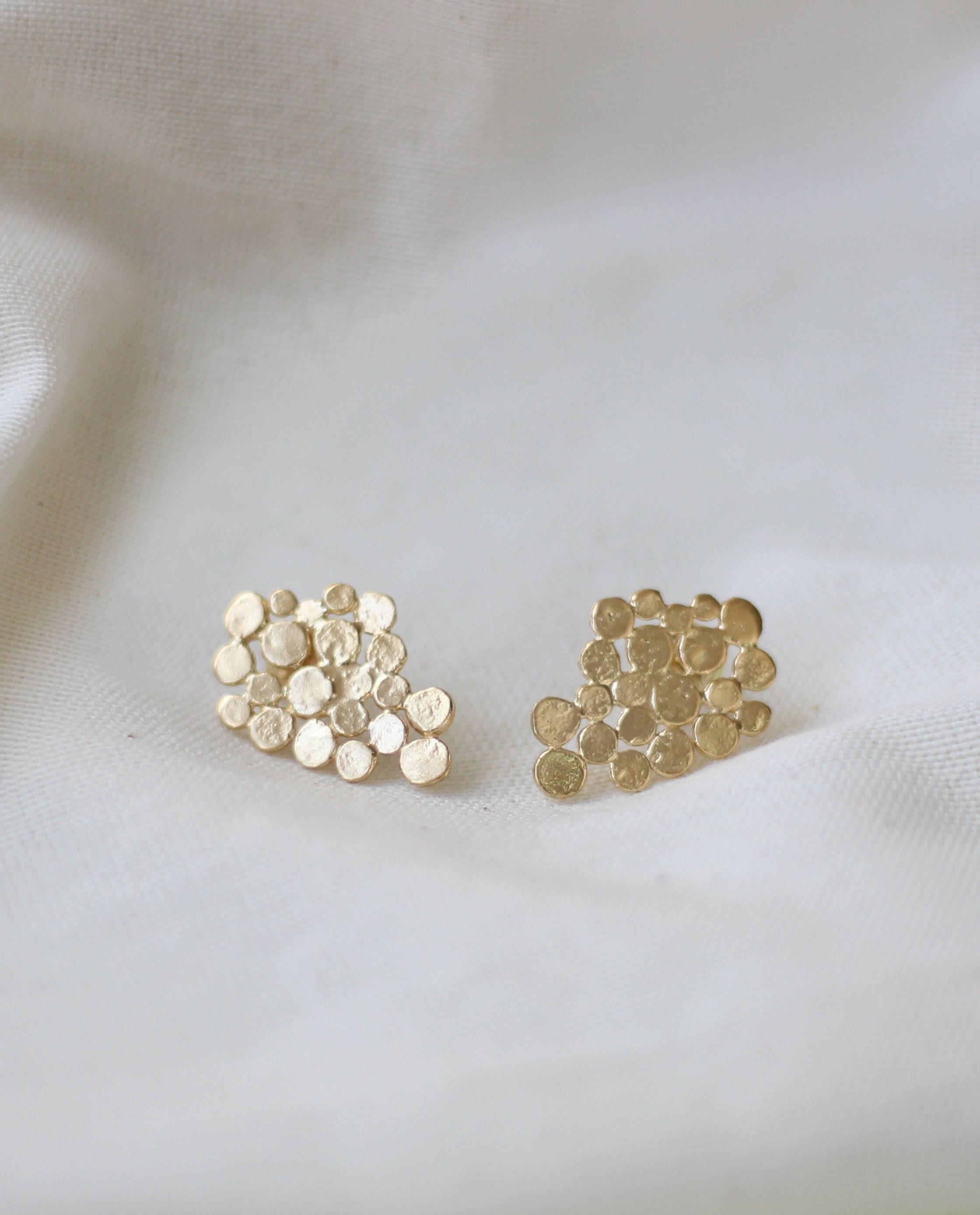 Cluster Earrings, 14K Gold Stud Earrings for Women, Modern Earrings ...
