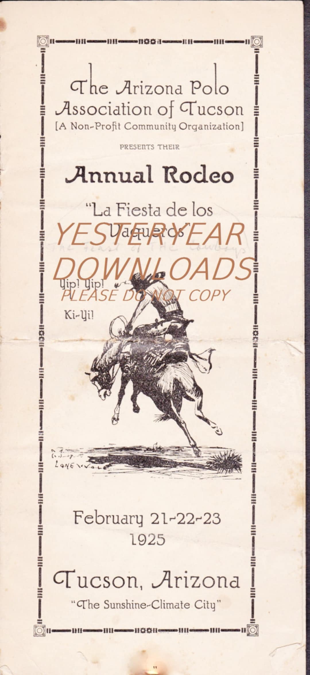 Fiesta De Las Vaqueros" First Tucson Arizona Rodeo Program 1925 Digital ...