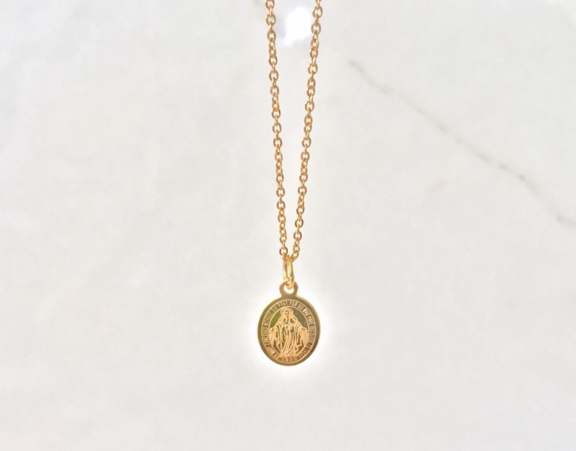 Gold Virgin Mary Coin Necklace - Virgin Mary - Religious Coin Necklace ...