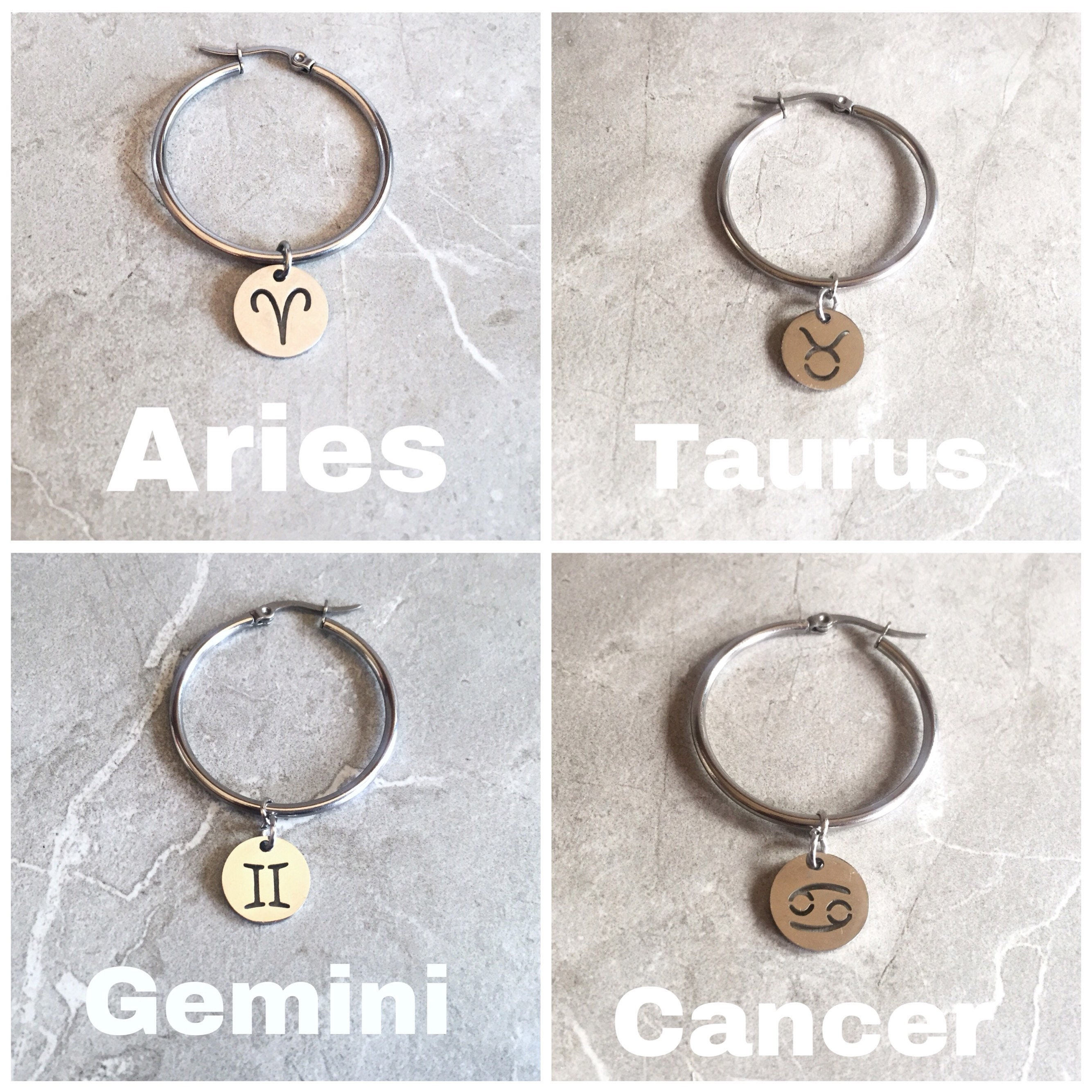 Zodiac Coin Hoop Earrings Astrology Sign Earrings Silver | Etsy