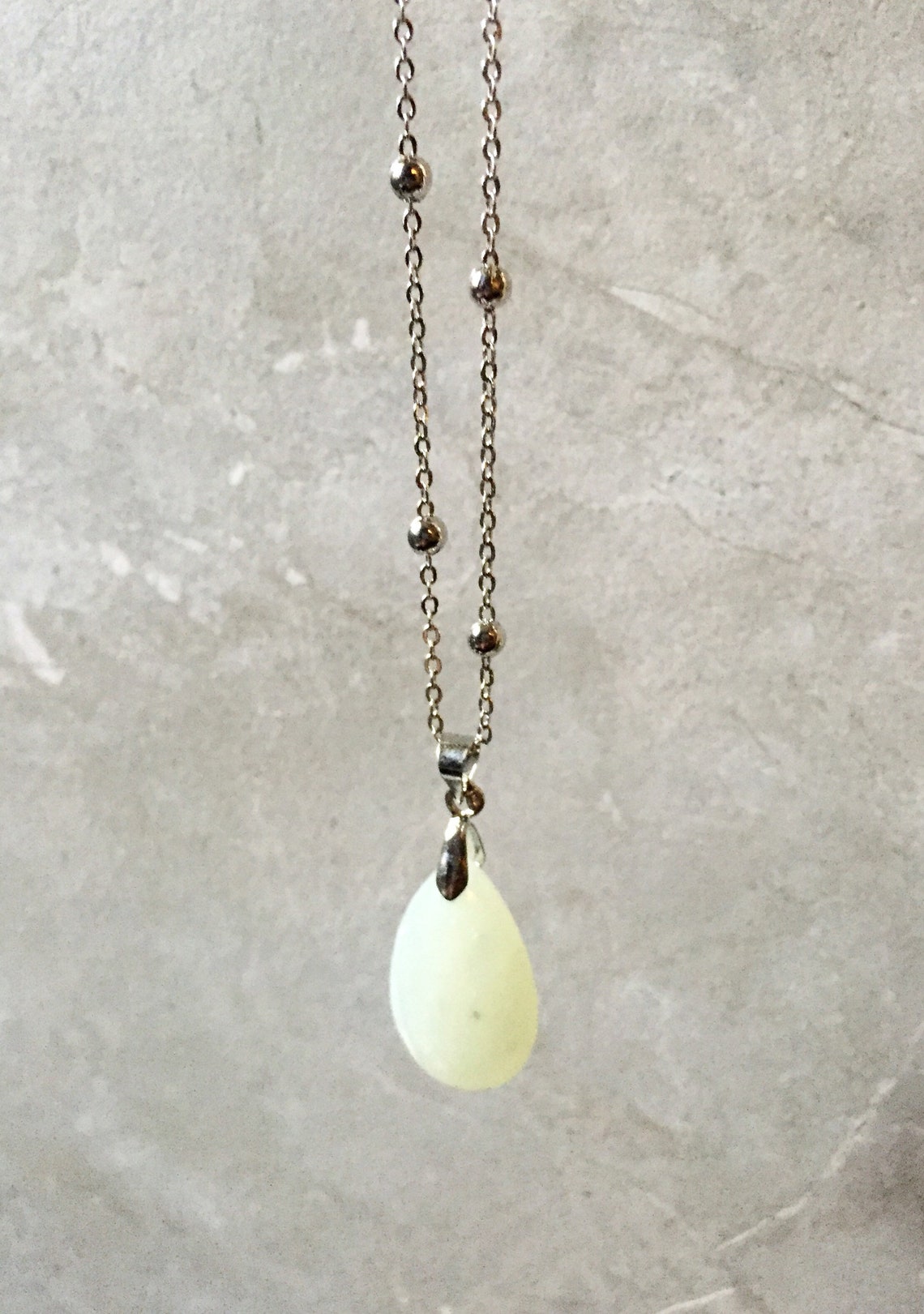 Green Jade Teardrop Pendant Necklace - Gold or Silver Crystal Jewelry ...