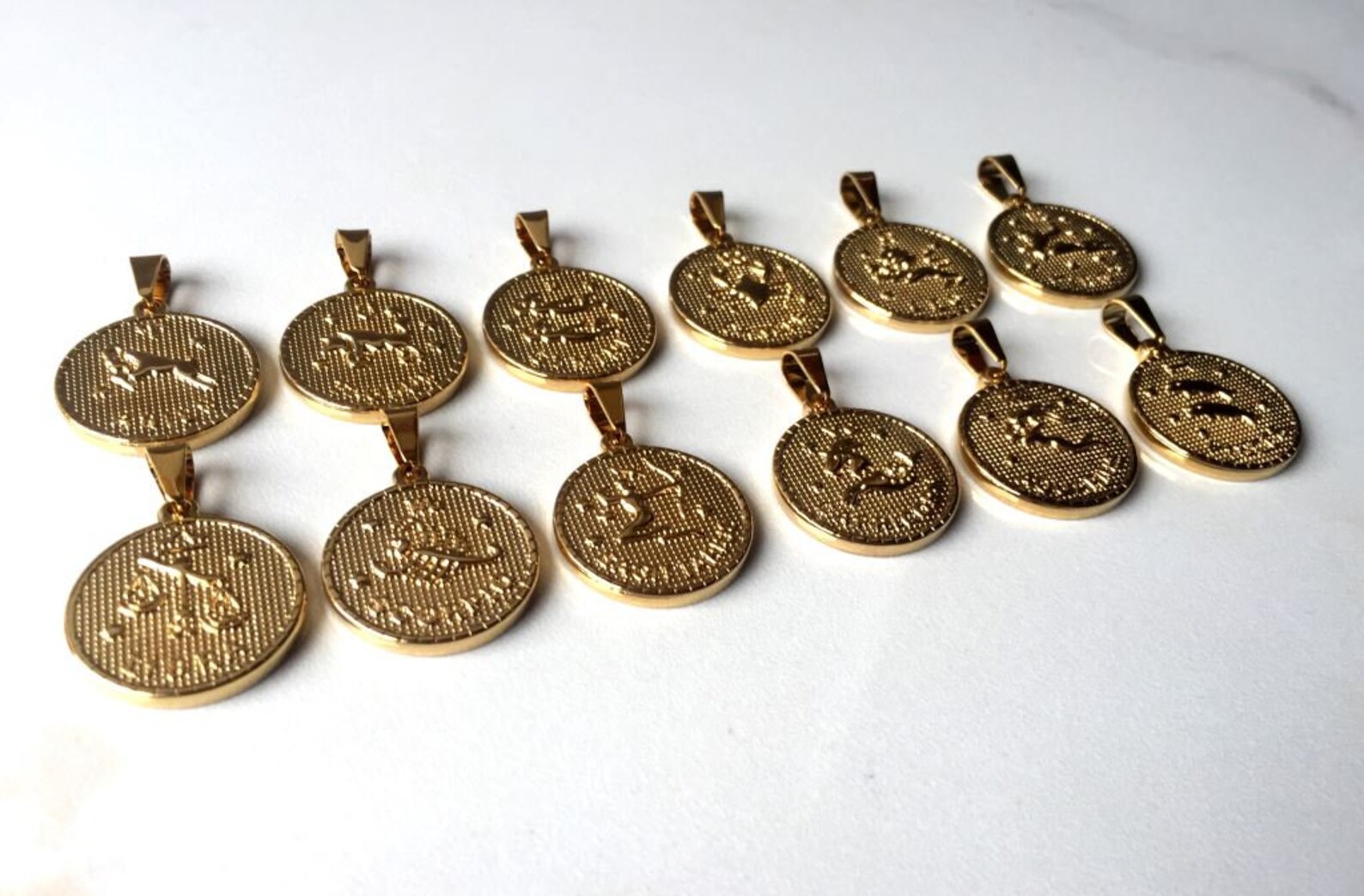 1 Zodiac Coin Medallion Necklace Astrology Sign Gold | Etsy