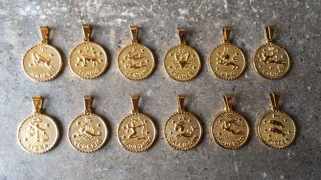 1" Zodiac Coin Medallion Necklace- Astrology Sign- Gold Star Sign ...
