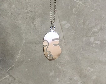 18k Gold Big Face Necklace,abstract Face Pendant Necklace,fancy ...