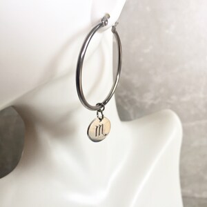 Zodiac Coin Hoop Earrings - Astrology Sign Earrings- Silver Star Sign ...