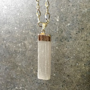 Selenite Blade Crystal Necklace Silver Plated Selenite Raw Crystal ...