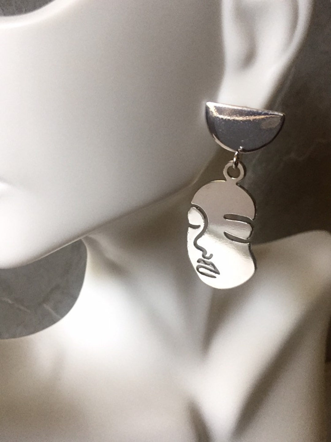 Silver Abstract Face Earrings - Picasso Face - Silver Face Earrings - Etsy