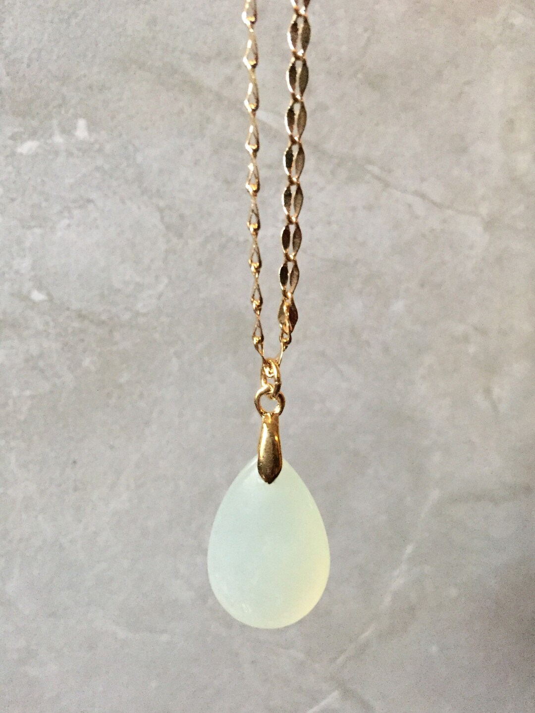 Green Jade Teardrop Pendant Necklace - Gold or Silver Crystal Jewelry ...