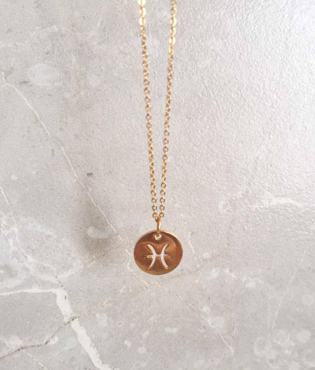 Gold Pisces Symbol Zodiac Disc Necklace - Astrology Coin- Star Sign ...