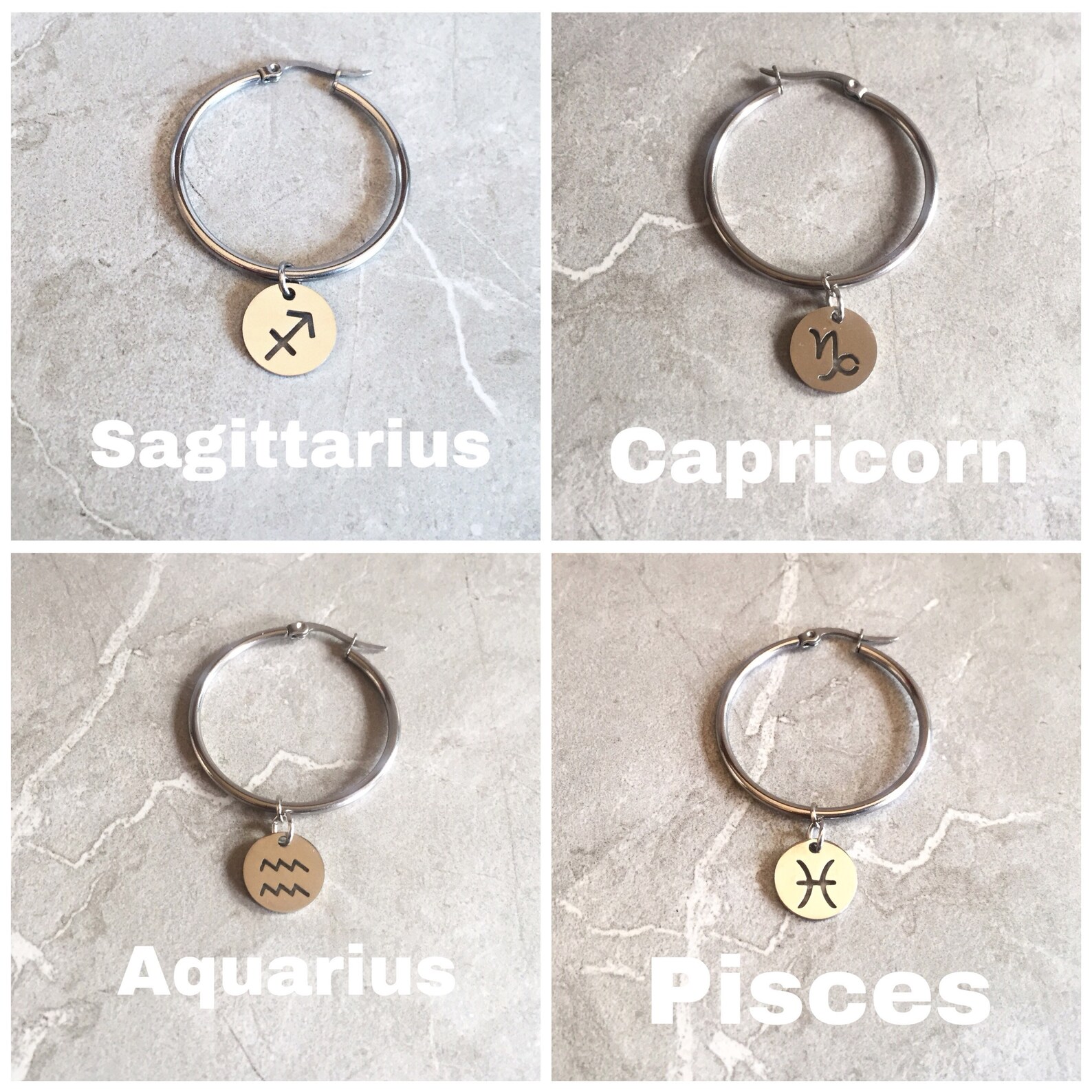 Zodiac Coin Hoop Earrings - Astrology Sign Earrings- Silver Star Sign ...