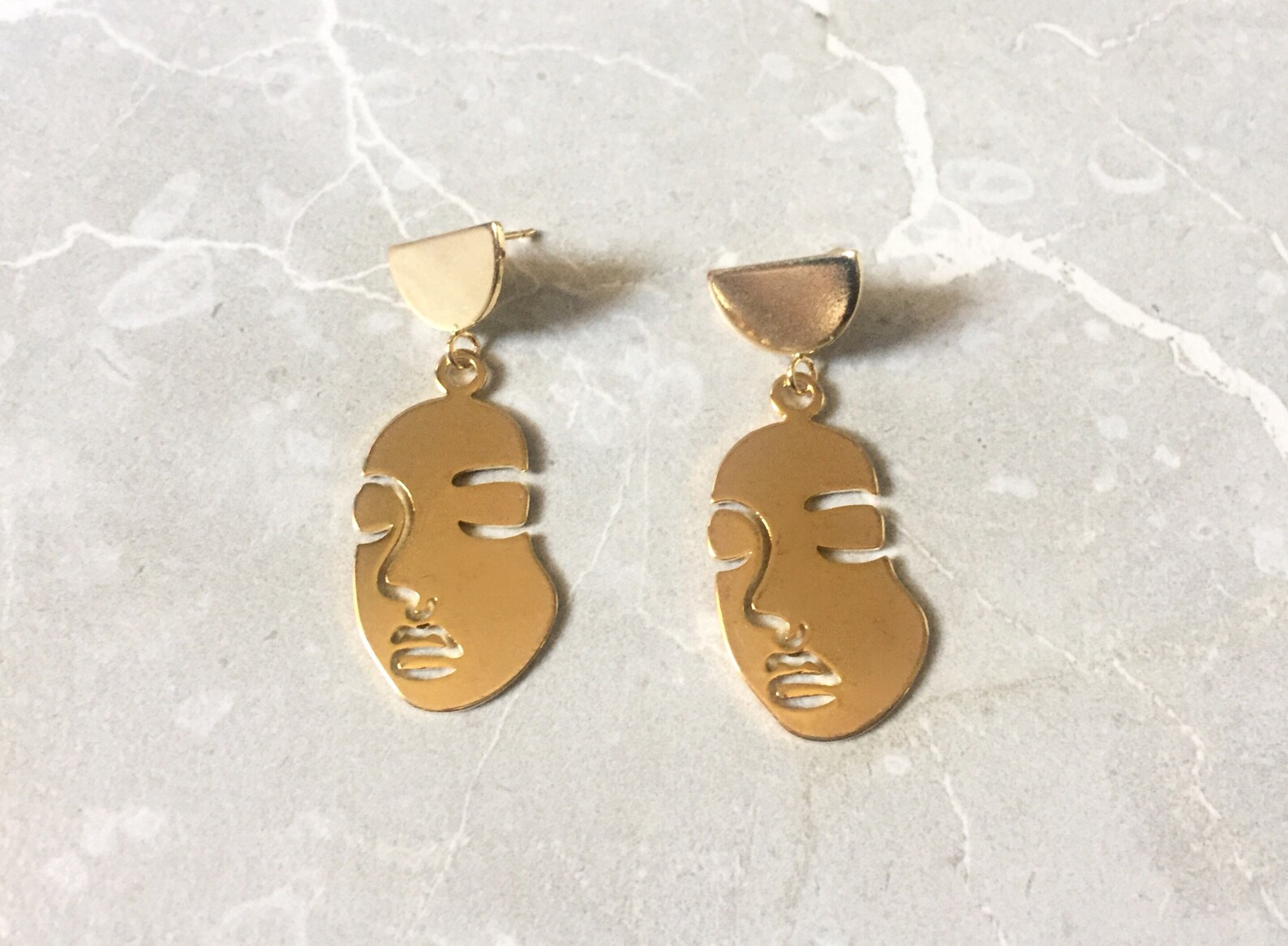 Gold Abstract Face Earrings - Picasso Face - Gold Face Earrings - Etsy