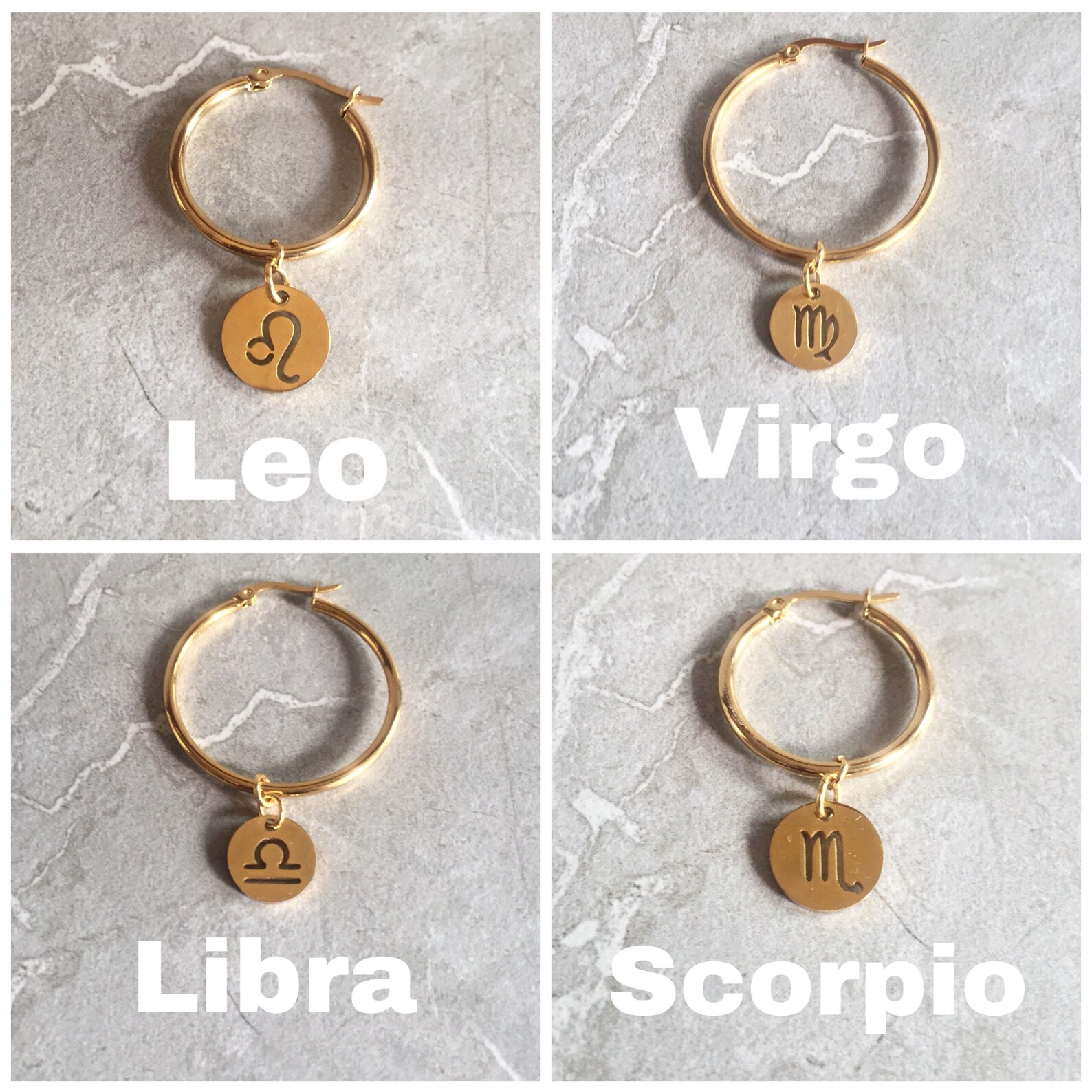 Zodiac Coin Hoop Earrings - Astrology Sign Earrings- Gold Star Sign ...