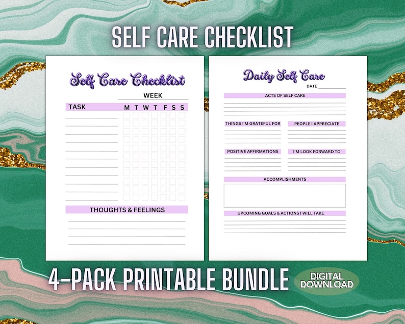 Self Care Checklist Printable Planner, Wellness and Mental Health ...