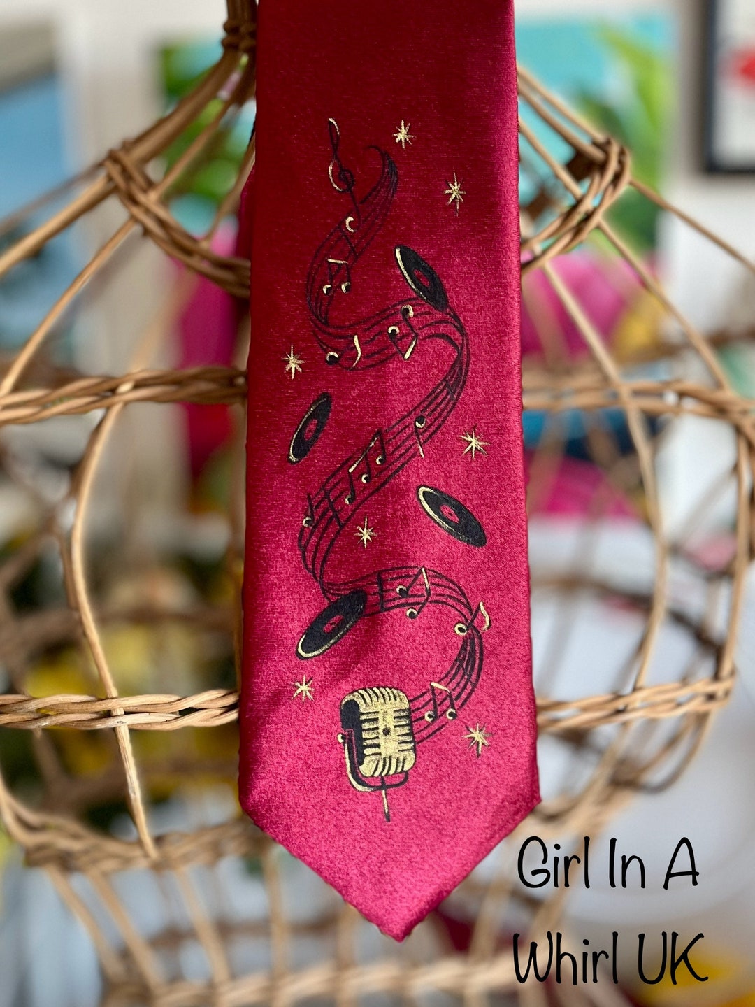 Vtg Style Hand Painted Tie! Music Notes! Musical! Rock'n'roll ...