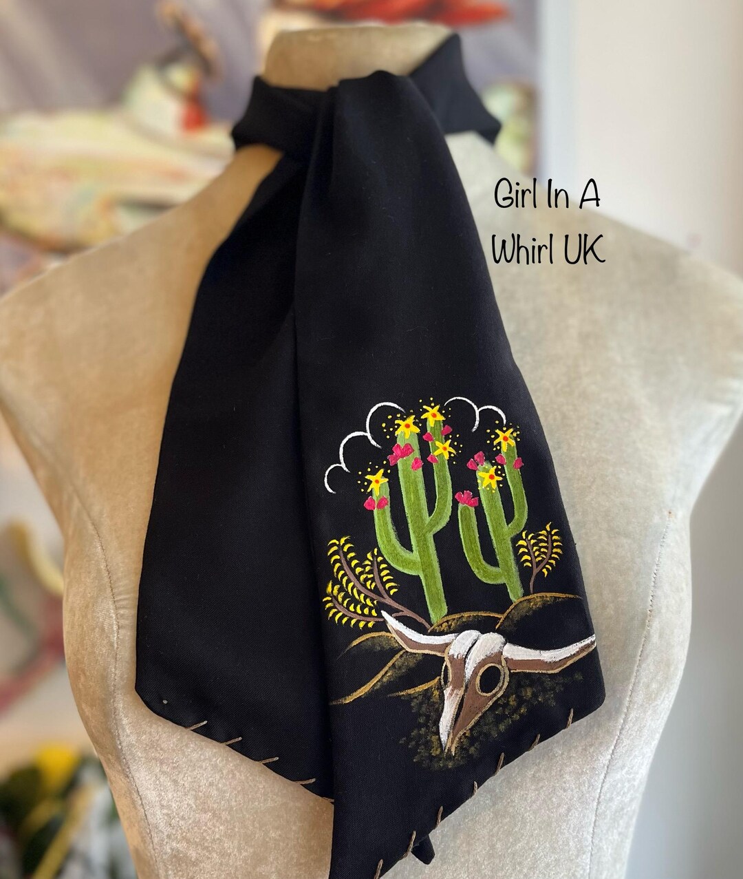 Western Tie Cravat, Hand Painted With Vintage Cowboy Design 40's 50's ...