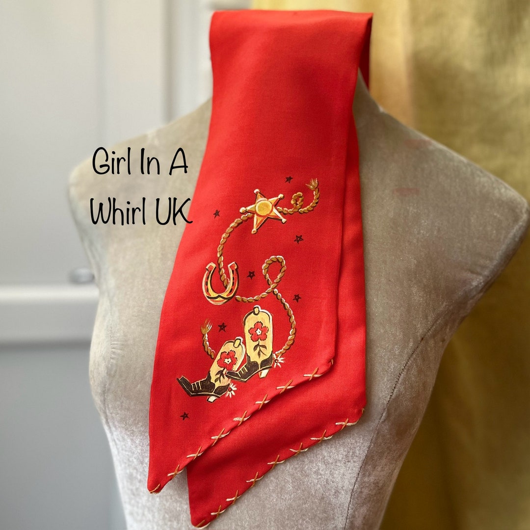Western Tie Cravat, Hand Painted With Vintage Cowboy Design 40's 50's ...