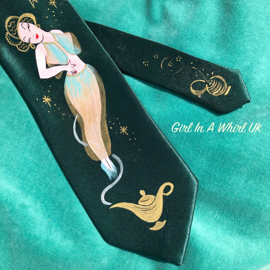 Vtg Style Handpainted 40's 50's Style Silk Tie...vintage Genie Pin Up ...