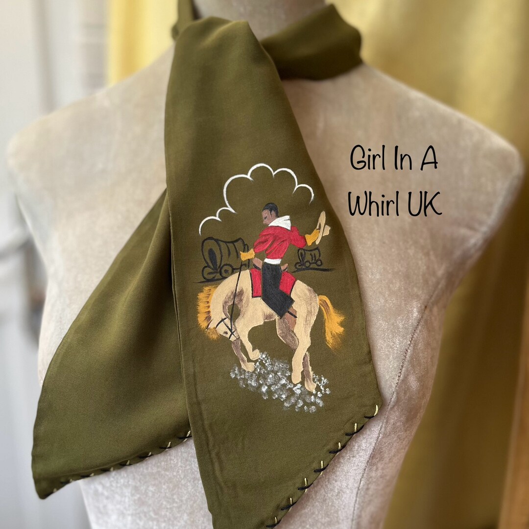 Western Tie Cravat, Hand Painted With Vintage Cowboy Design 40's 50's ...