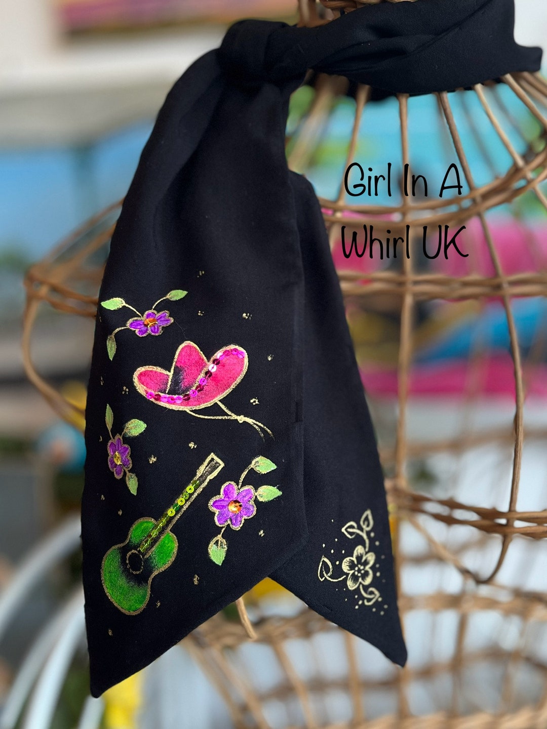 Western Style Scarf Hand Painted With Mexican Folk Art and Embellished ...