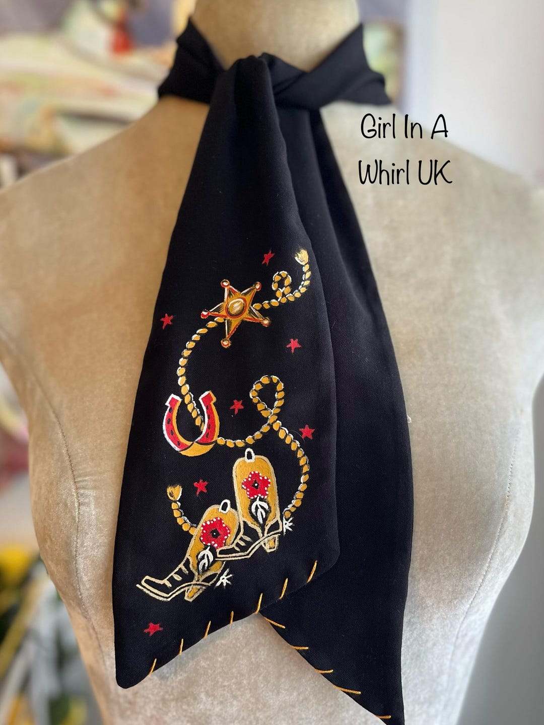 Western Tie Cravat, Hand Painted With Vintage Cowboy Design 40's 50's ...