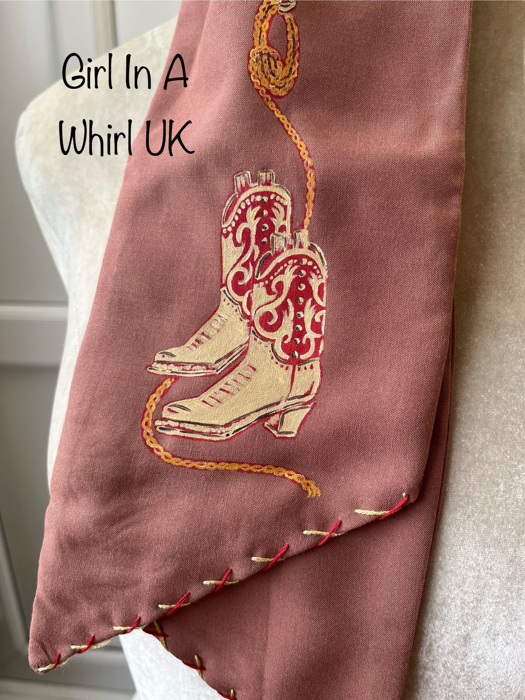 Western Tie Cravat, Hand Painted With Vintage Cowboy Design 40's 50's ...