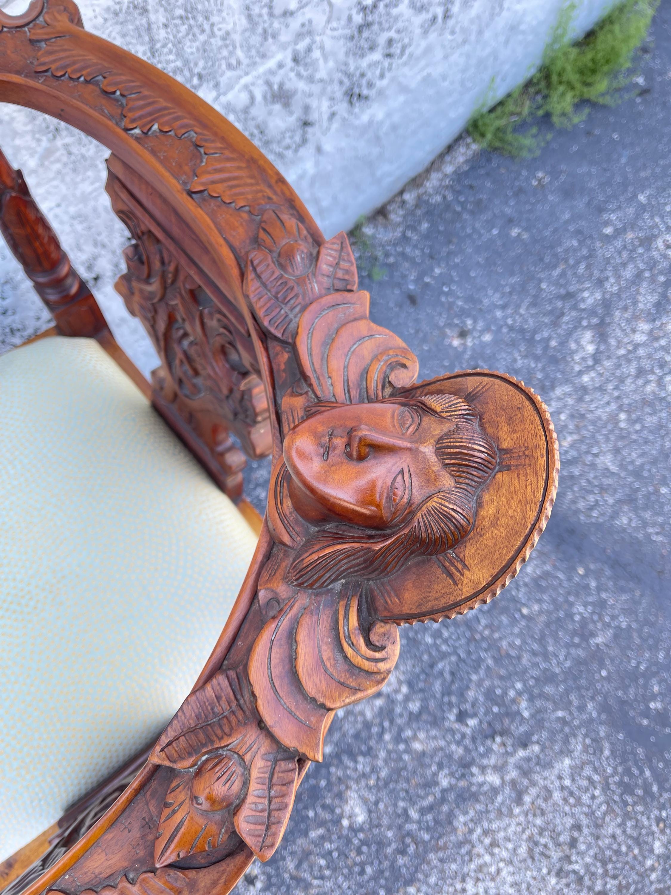 Antique Lady Head Carved Wood Corner Chair - Etsy