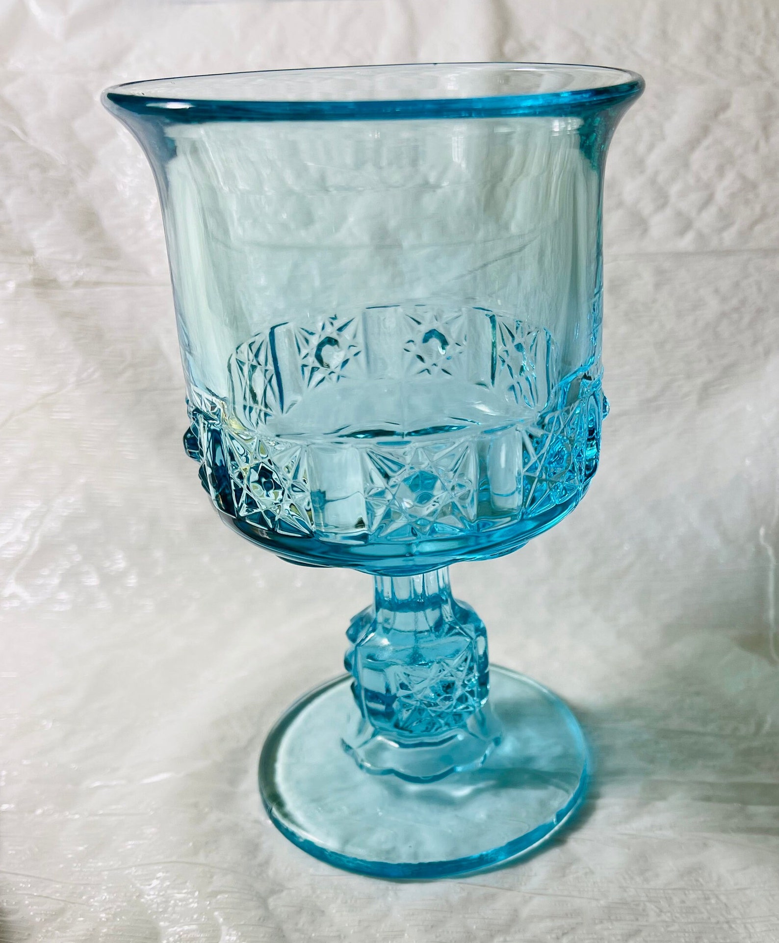 Vintage Ornate Blue Depression Glass Goblet - Etsy